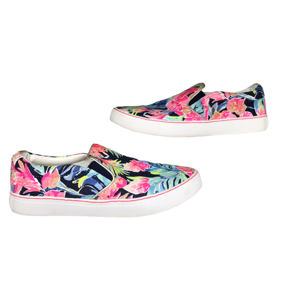 Lily Pulitzer Shoes 8 Julie Pink White Neon Gold Slip Ons Comfy ...